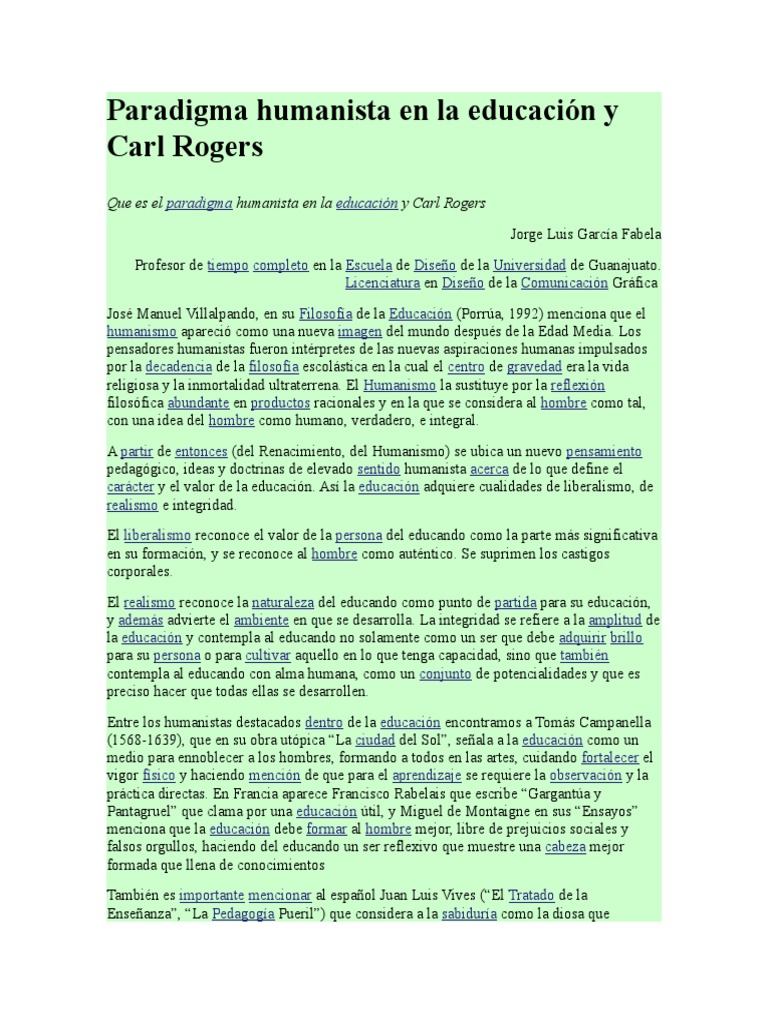 Paradigma Humanista en La Educación y Carl Rogers | PDF | Humanismo ...