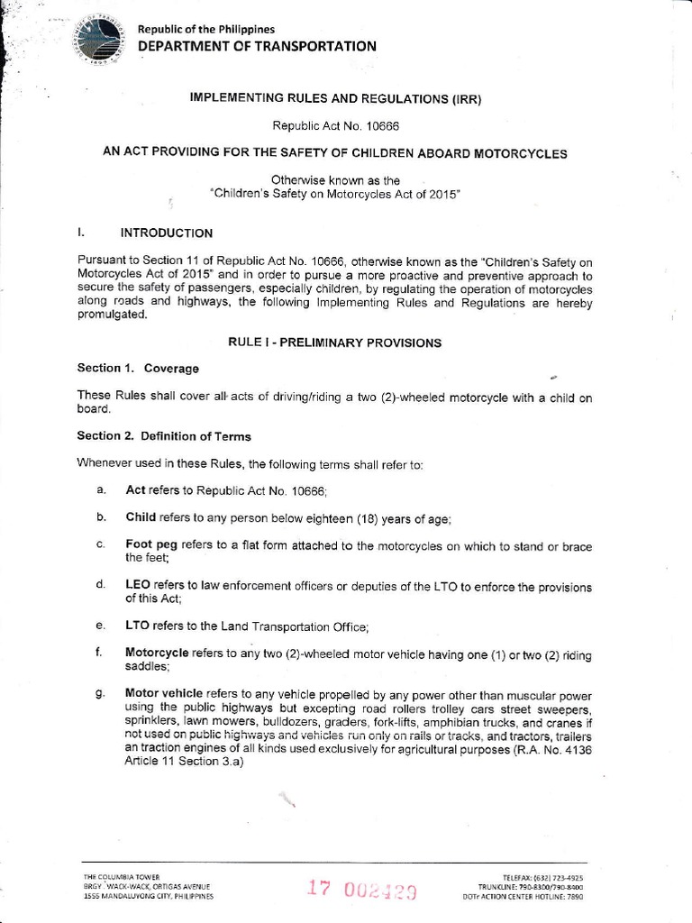 Irr Ra 10666 | PDF | Motorcycle | Highway