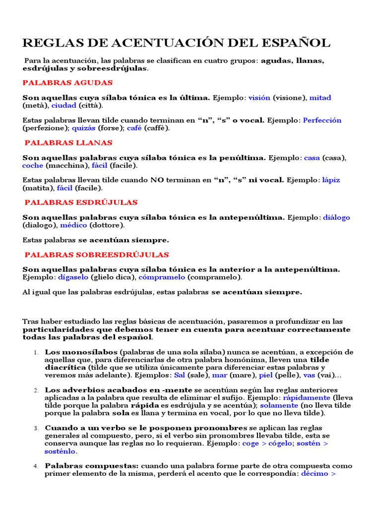 Reglas de acentuación en español | PDF | Palabra | Adverbio