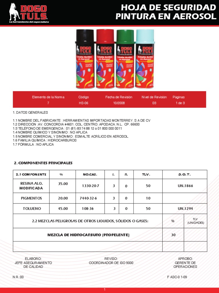 MSDS Pintura Spray PDF | PDF