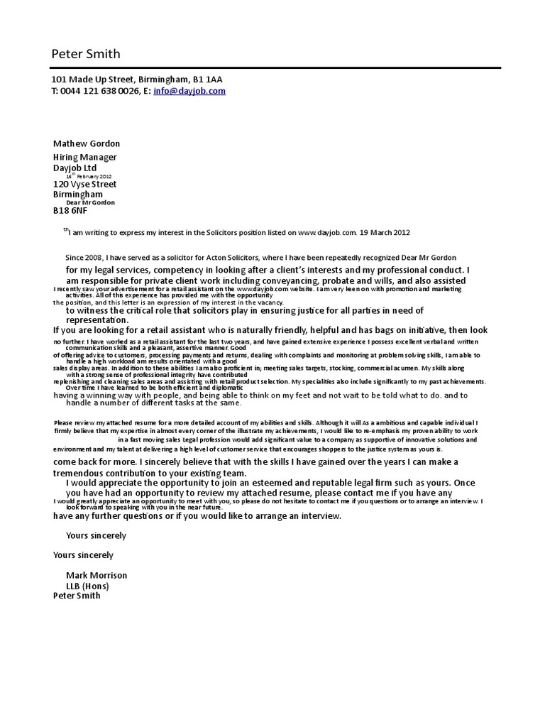 Retail Assistant Cover Letter | PDF | Sales | Communication