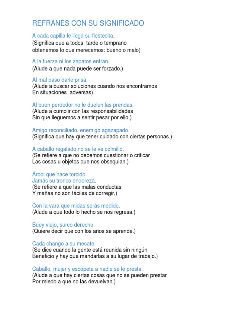 Refranes y sus significados | PDF