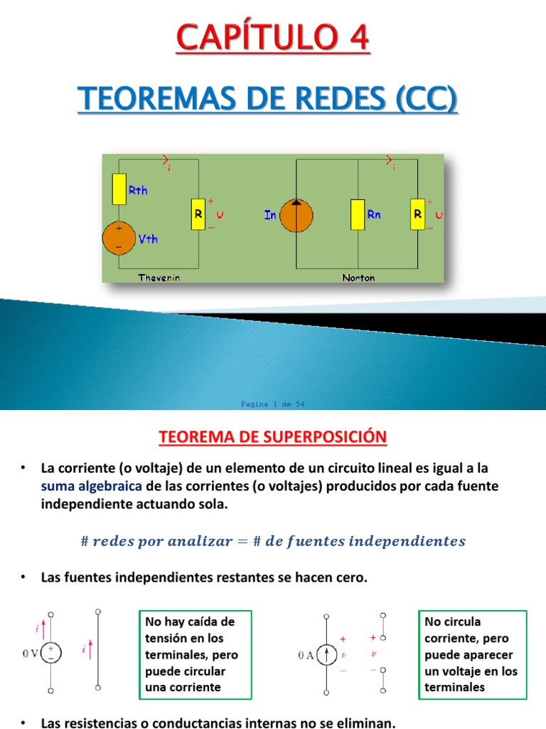 Capítulo 4 - Teoremas de Redes (CC) | PDF | Energia electrica | Resistencia Eléctrica y Conductancia
