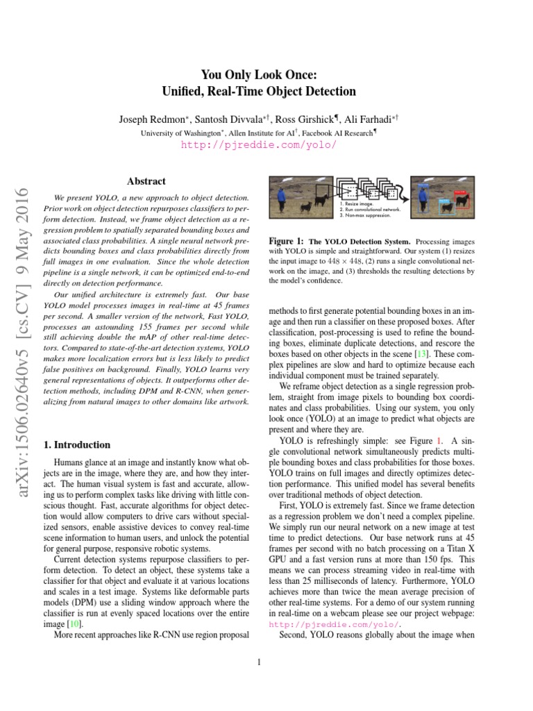 You Only Look Once Unified Real Time Object Detection Pdf