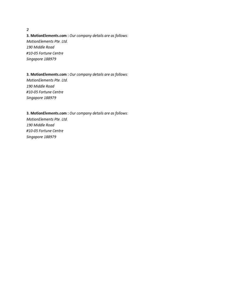 Motionelements Pte. Ltd. 190 Middle Road #10-05 Fortune Centre ...