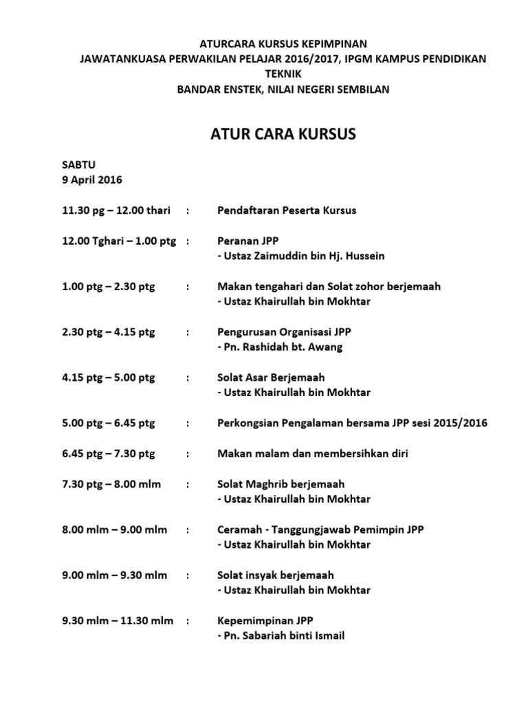 Aturcara Kursus Kepimpinan | PDF