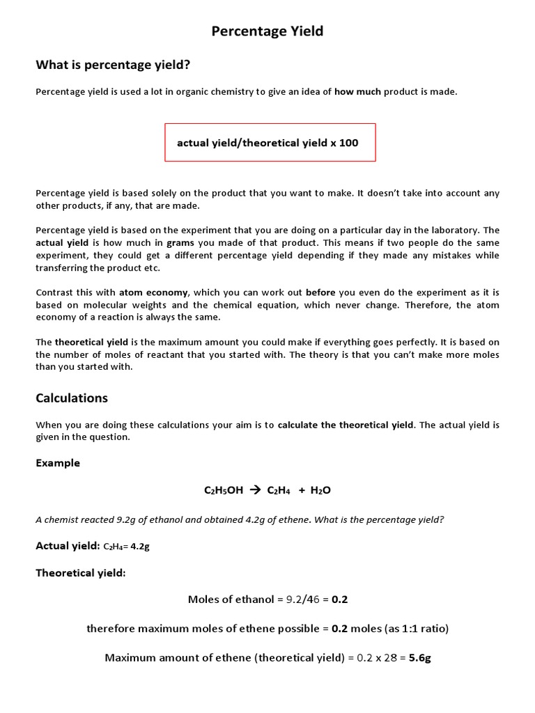 Percentage Yield Edexcel | PDF | Mole (Unit) | Chemical Reactions