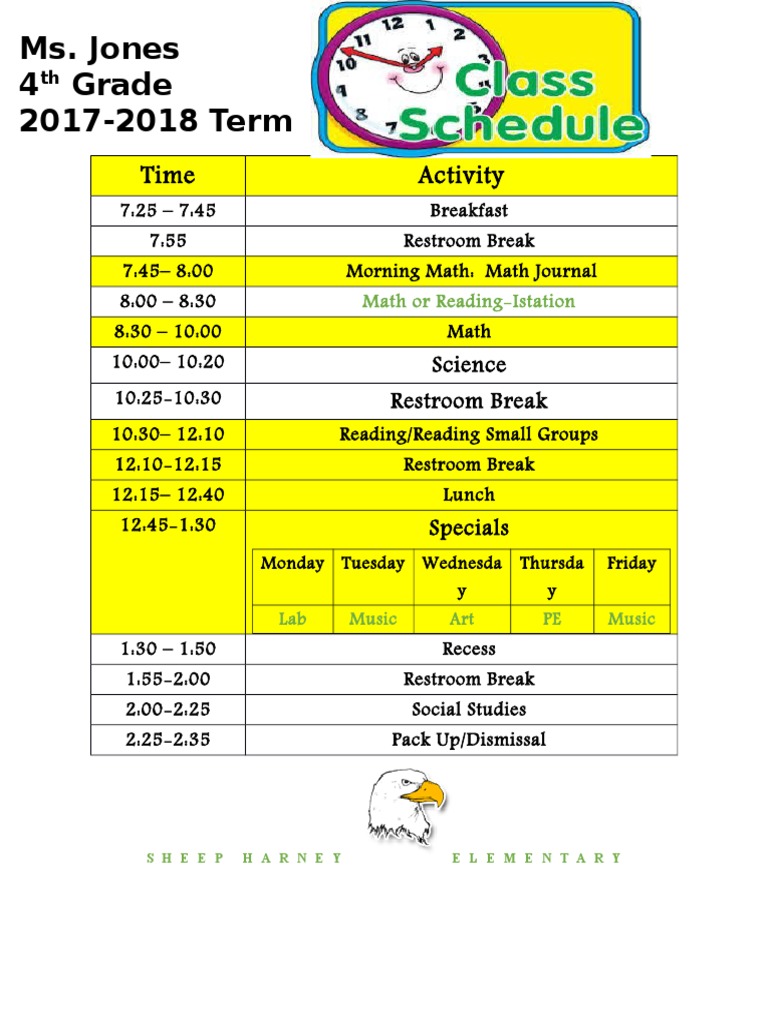 4th Grade Daily Schedule 2017-2018 | PDF | Language Arts & Discipline