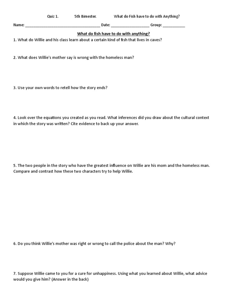 Quiz 1 First Grade. What Do Fish Have To Do With Anything | PDF | Wellness
