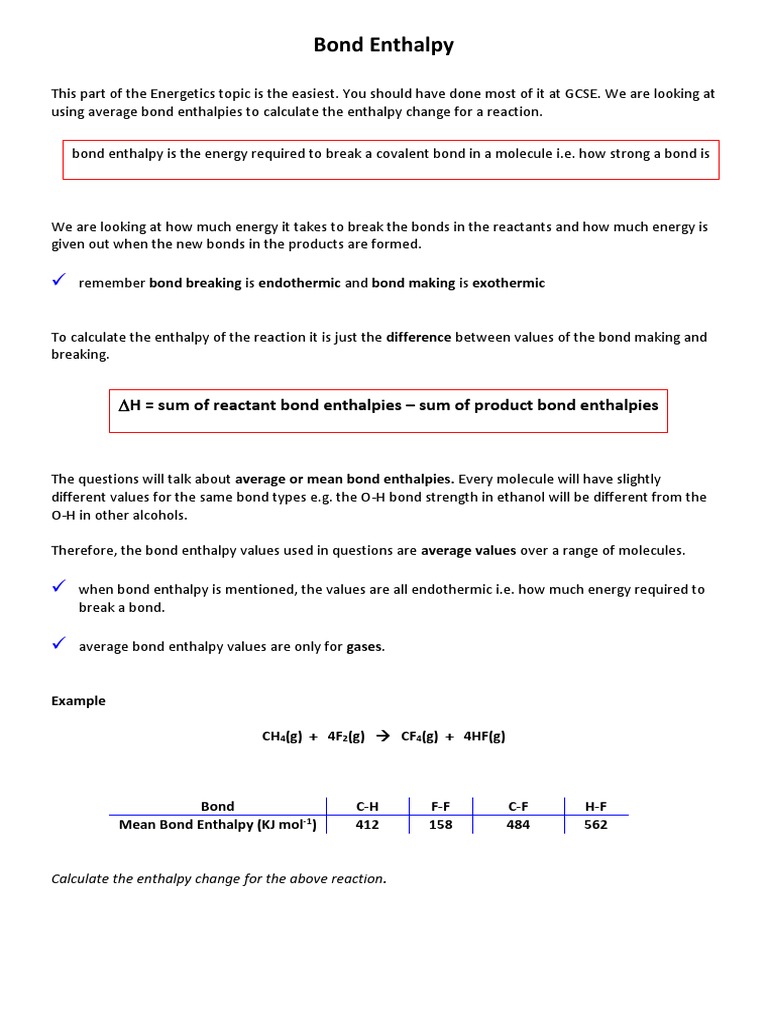 Bond Enthalpy Edexcel | PDF | Enthalpy | Chemical Bond
