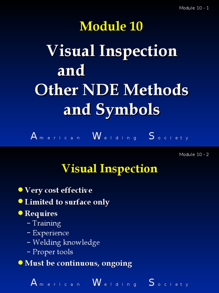 Visual Inspection and Other NDE Methods and Symbols | PDF | Welding ...