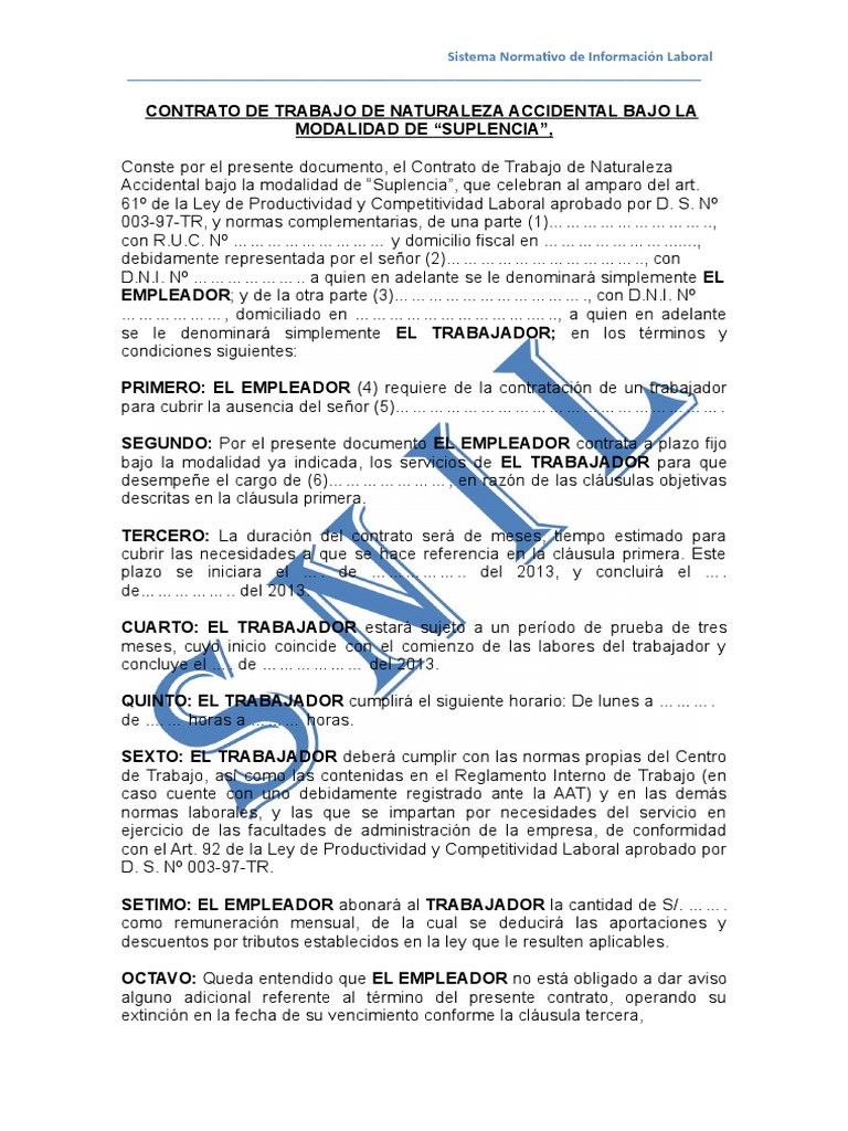 Contrato de Trabajo Accidental Suplencia-1 | Descargar gratis PDF | Derecho laboral ...