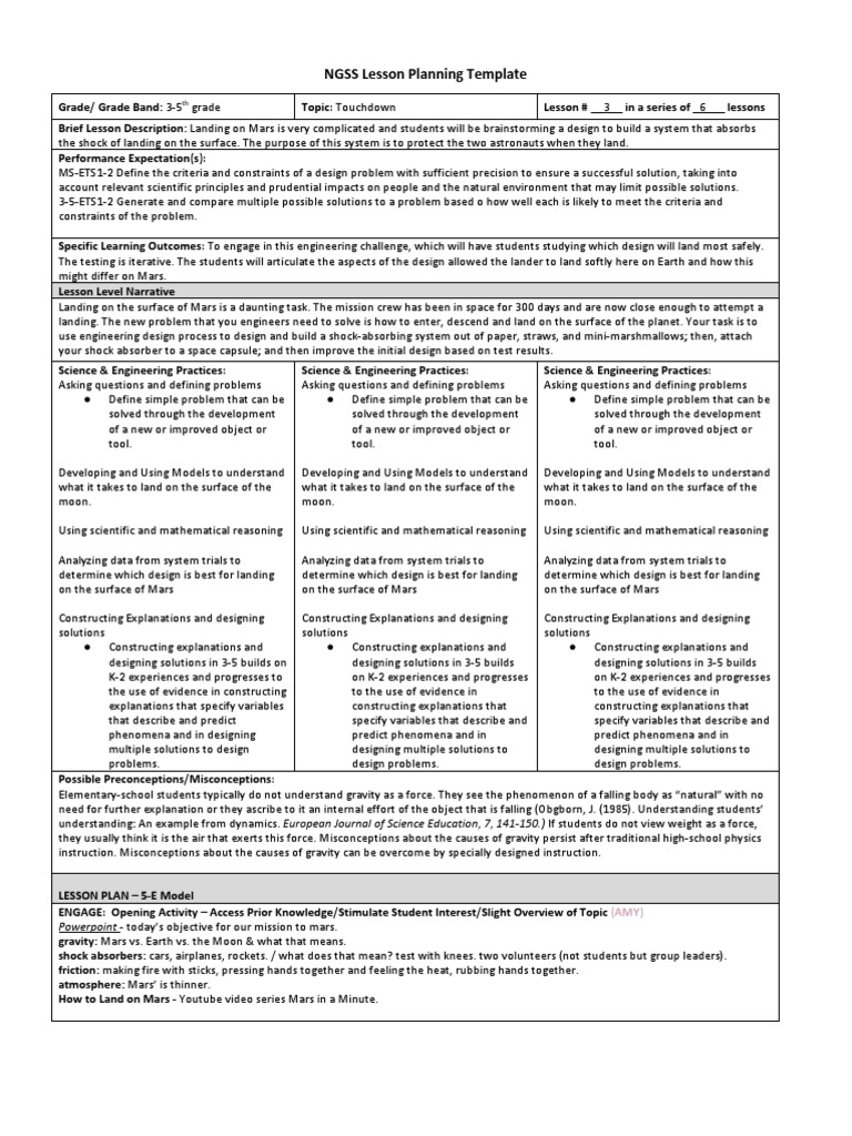 Lesson 3 Touchdown On Mars | PDF | Design | Gravity