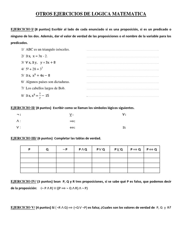Otros ejercicios de lógica matemática.pdf | Proposición | Ciencia cognitiva