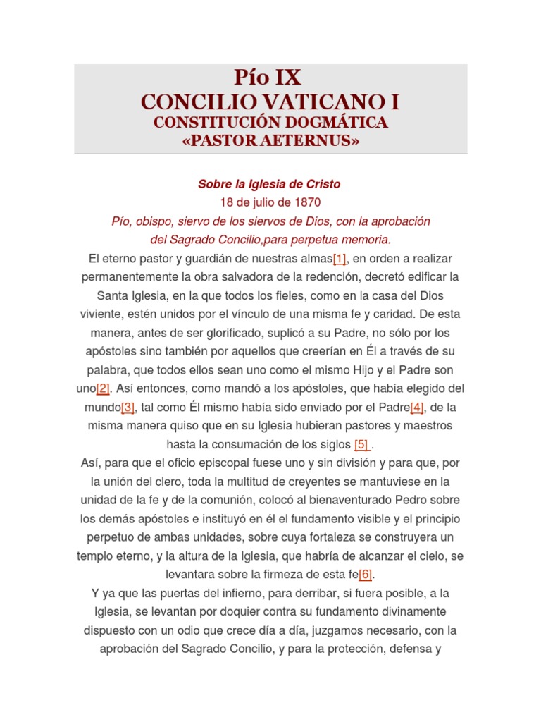 Constitución Dogmática Pastor Aeternus - Vaticano I | PDF | Iglesia ...