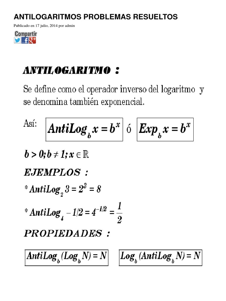Antilogaritmos Problemas Resueltos | PDF