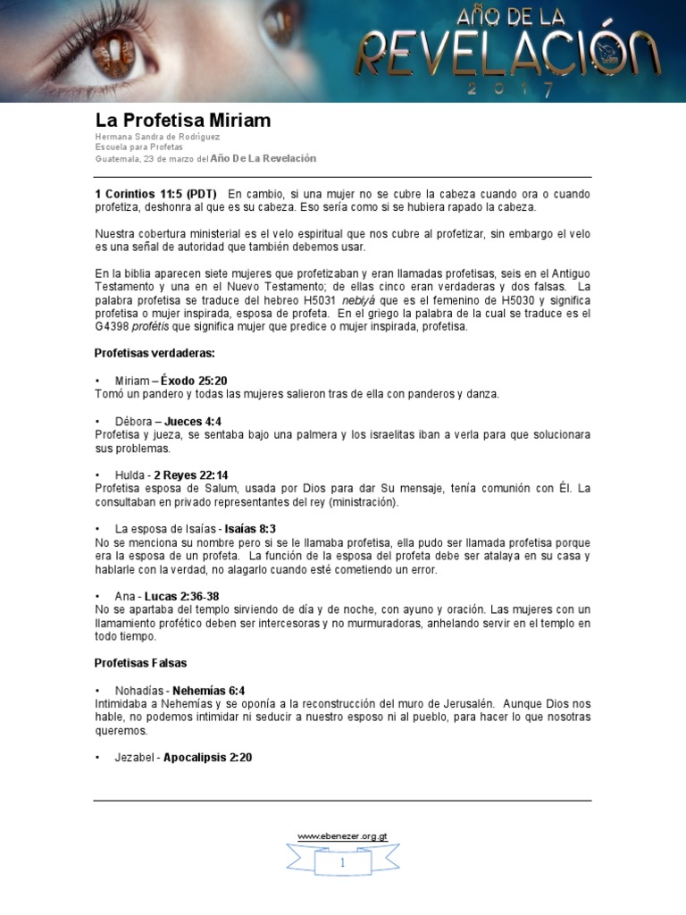 La Profetisa Miriam - Ministerios Ebenezer | PDF | Profeta | Moisés