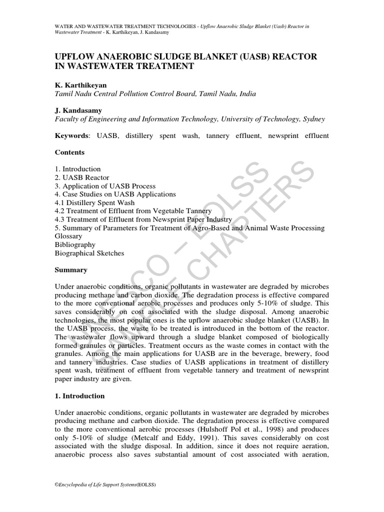 Upflow Anaerobic Sludge Blanket - UASB - Reactor in Wastewater ...