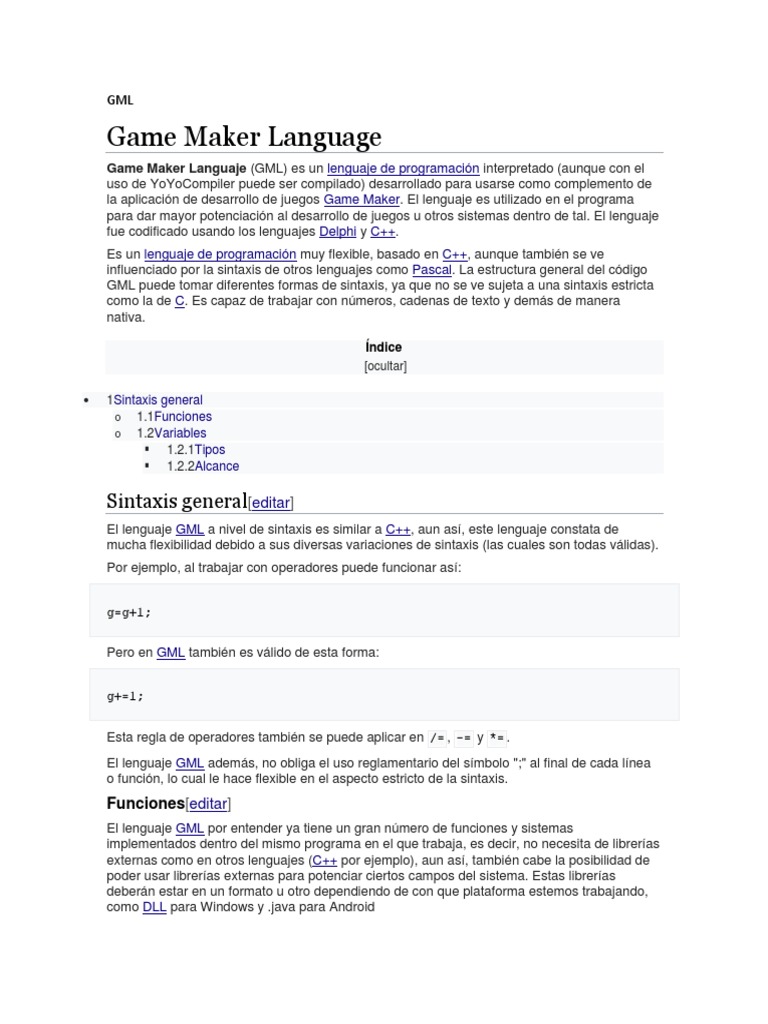 Manual Del GML | PDF | Lenguaje de programación | Programa de computadora