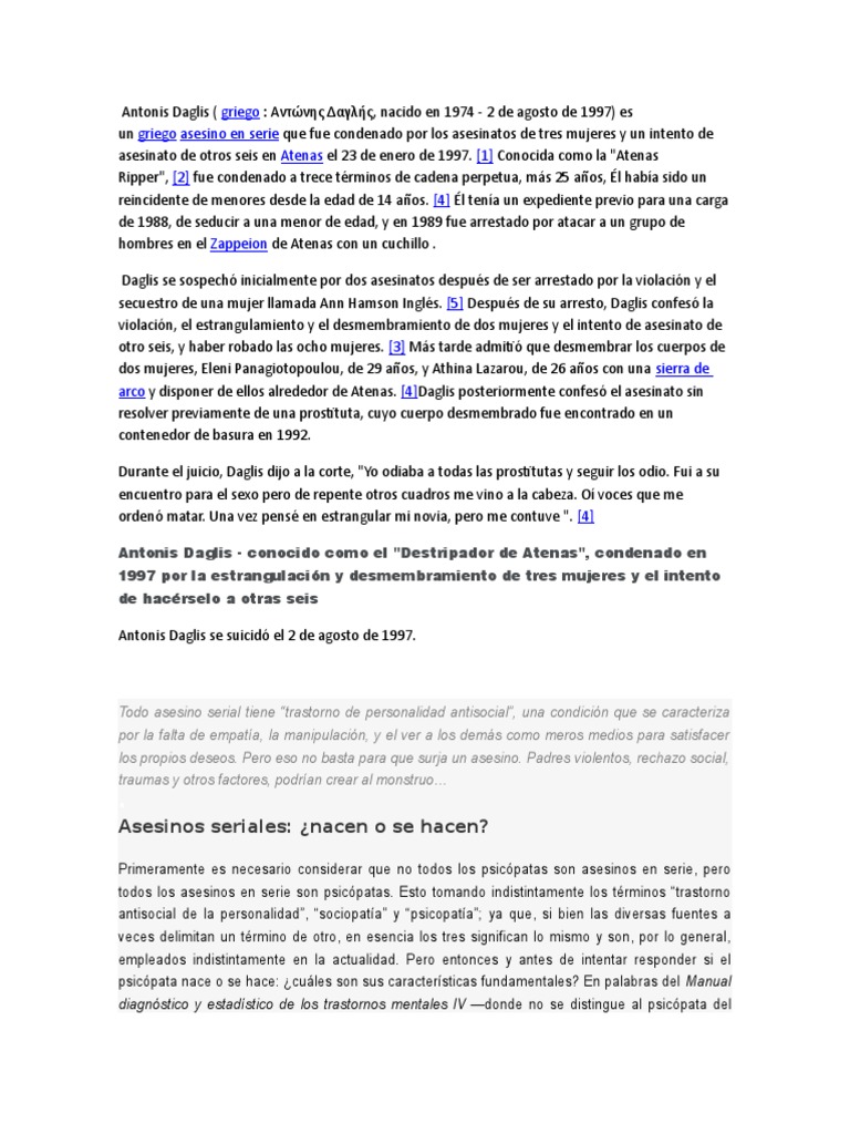 Antonis Daglis | PDF | Asesino en serie | Psicopatía