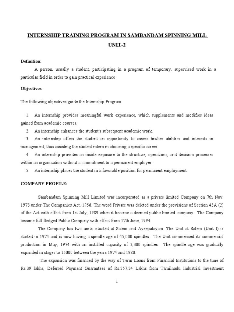 Internship Training Program in Sambandam Spinning Mill UNIT-2 | PDF ...