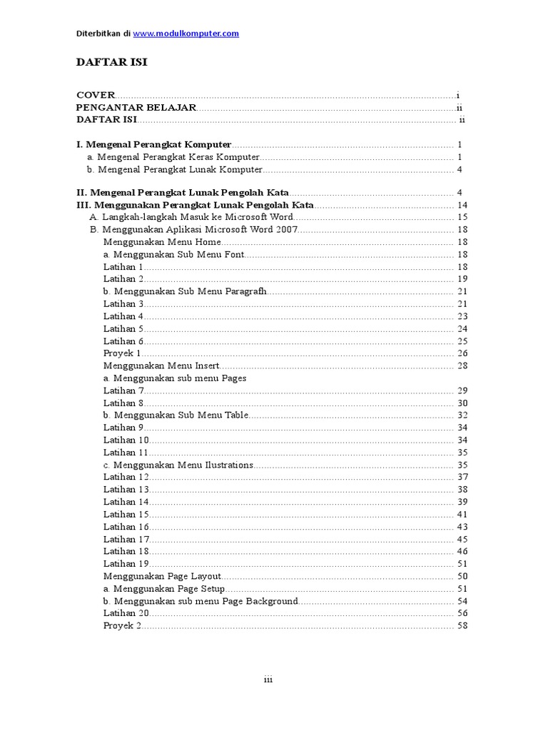 Daftar Isi Modul Komputer Kelas 4 Sd