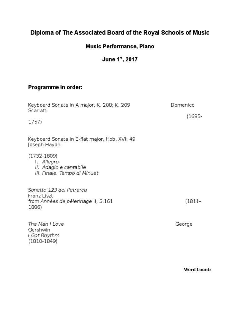 Programme Note DipABRSM Title Page Example | PDF