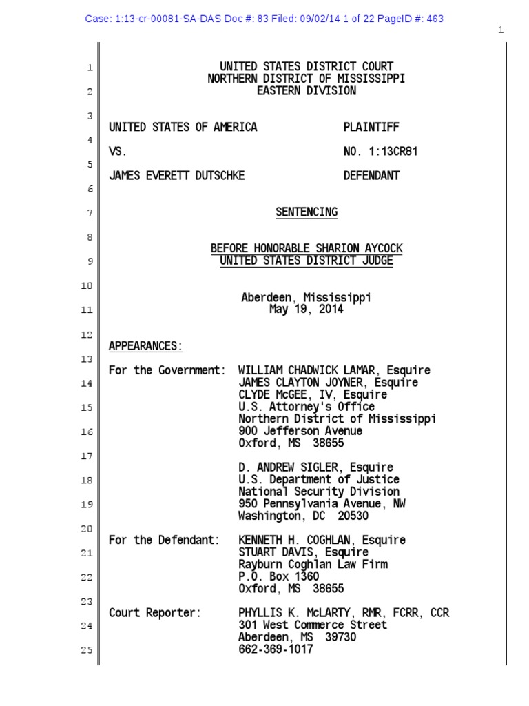 James Everett Dutschke Sentencing Transcript | PDF | United States ...