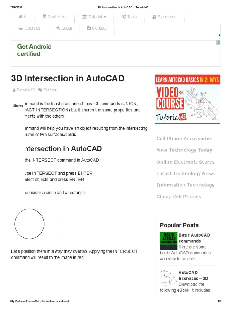 3D Intersection in AutoCAD - Tutorial45 PDF | PDF | 3 D Computer ...