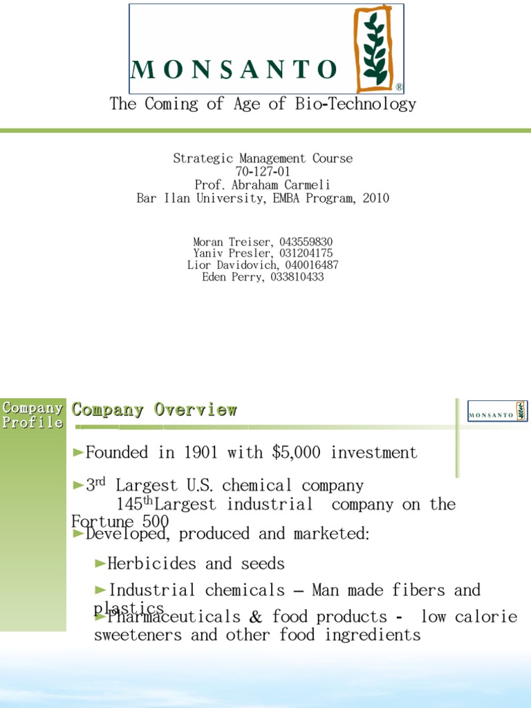 Monsanto Presentation Final Eden | PDF | Monsanto | Strategic Management