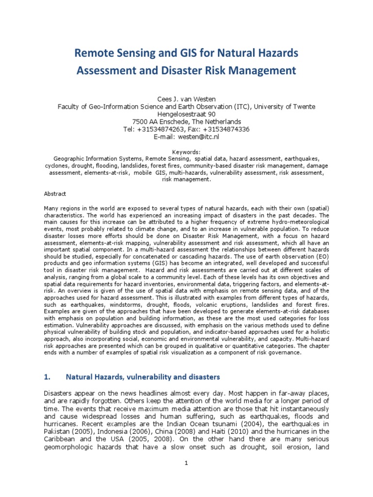 Remote Sensing and GIS For Natural Hazards Assessment and Disaster Risk ...