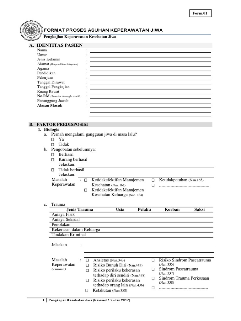 Form 1 Jiwa - Pengkajian Kesehatan Keperawatan Jiwa | PDF