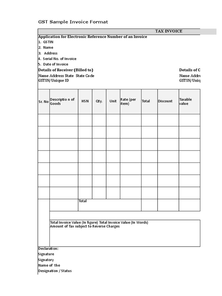 GST Sample Invoice Format: Tax Invoice Application For Electronic ...