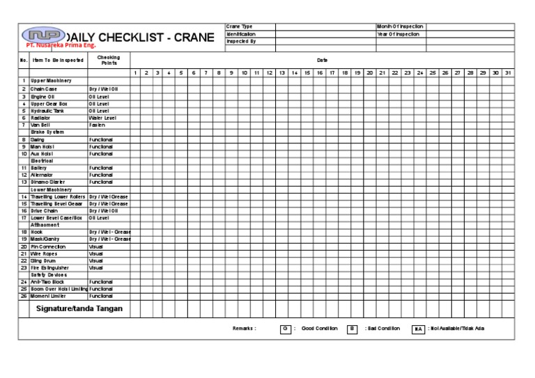 Daily Crane Checklist 2017 | PDF