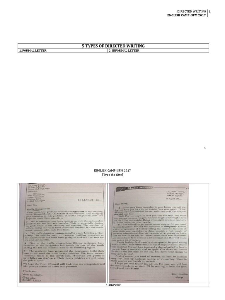 5 TYPES OF DIRECTED WRITING.doc | English Language | Sentence (Linguistics)