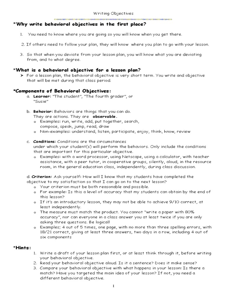 Writing Objectives | PDF | Lesson Plan | Knowledge
