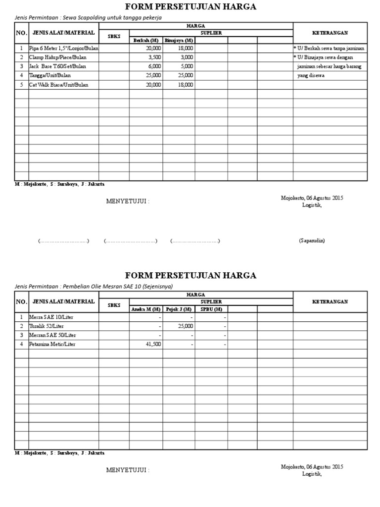 Formulir Persetujuan Harga Sewa dan Beli | PDF