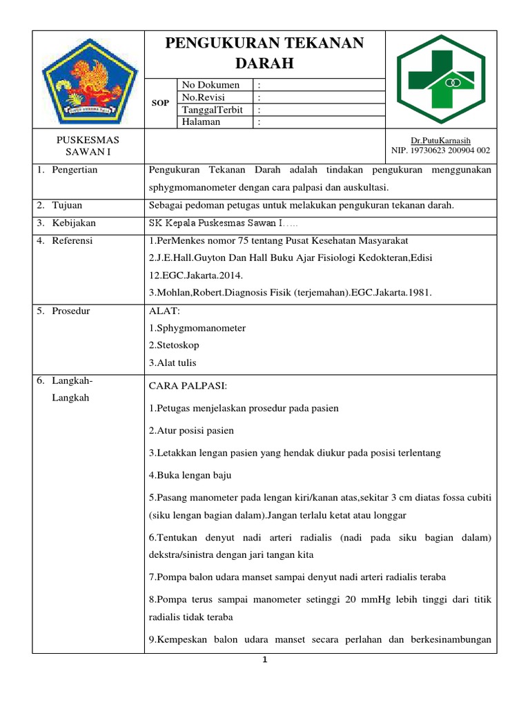 SOP Pengukuran Tekanan Darah | PDF