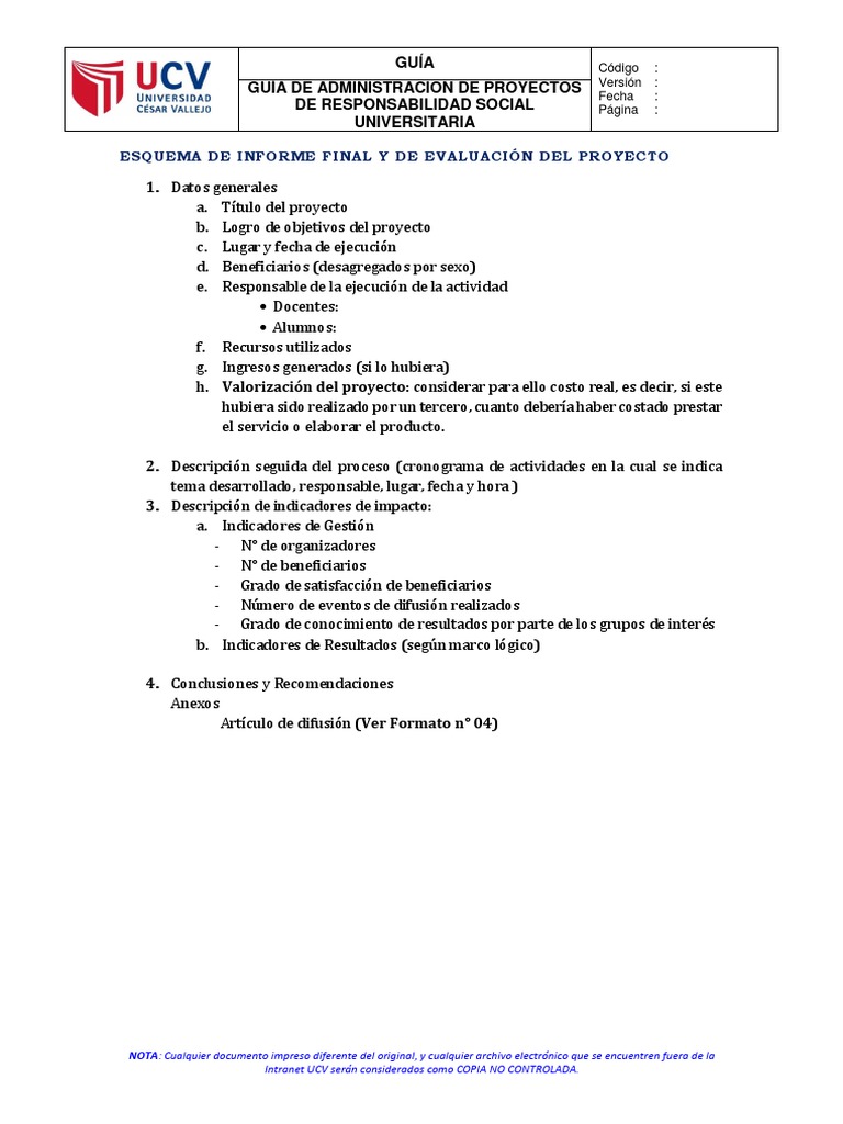 Esquema Informe Final Autoevaluacin Proyecto RSU | PDF