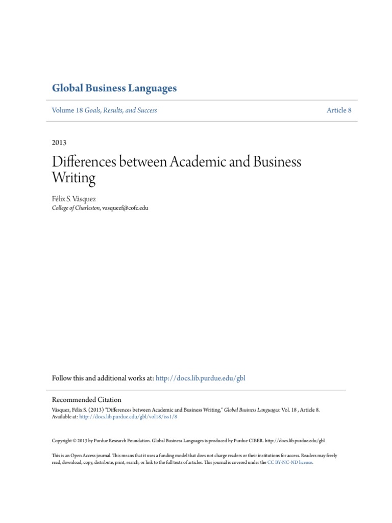 Differences Between Academic and Business Writing | PDF | Essays | Genre