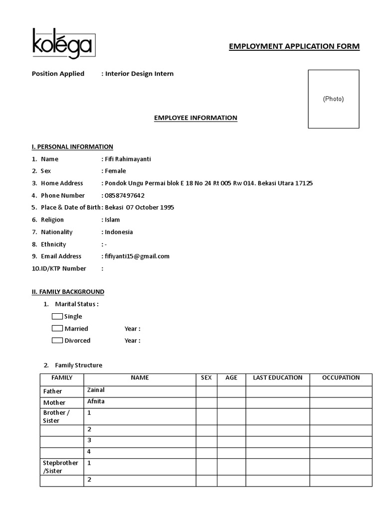 Interior Design Intern Application Form | PDF | Business | Labour