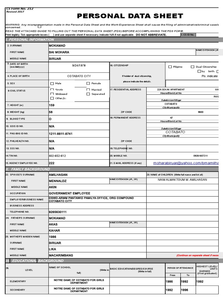 CS Form No. 212 Revised Personal Data Sheet - New | PDF | Crime ...