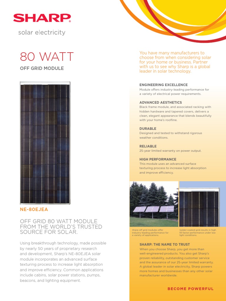 Sharp Panel Sol Dow 80ejea | PDF | Solar Panel | Electrical Engineering