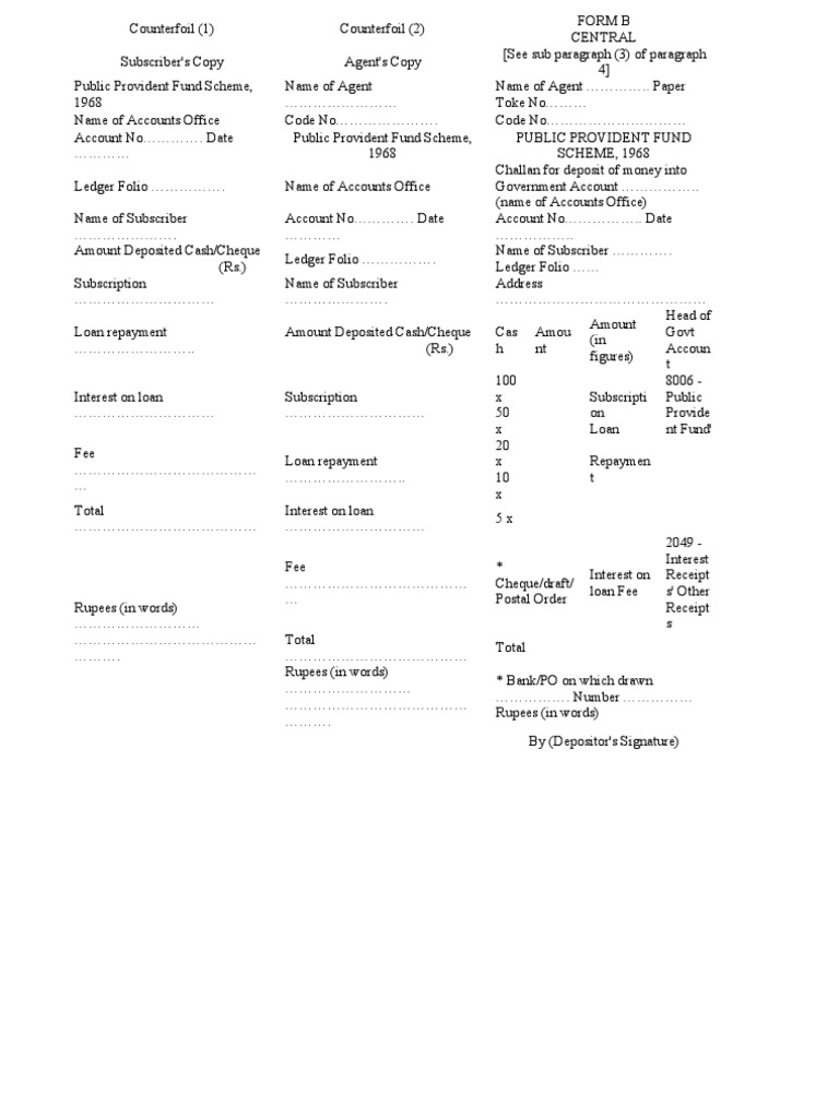 PPF Subscription and Deposit Form Guide | PDF | Services (Economics ...