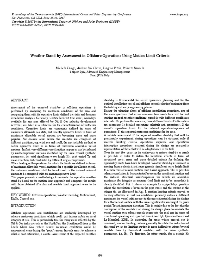 Weather Stand-By Assessment in Offshore Operations Using Motion Limit ...