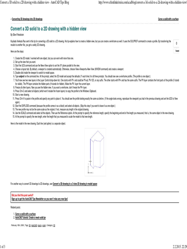 Convert A 3D Solid To A 2D Drawing With A Hidden View - AutoCAD Tips ...