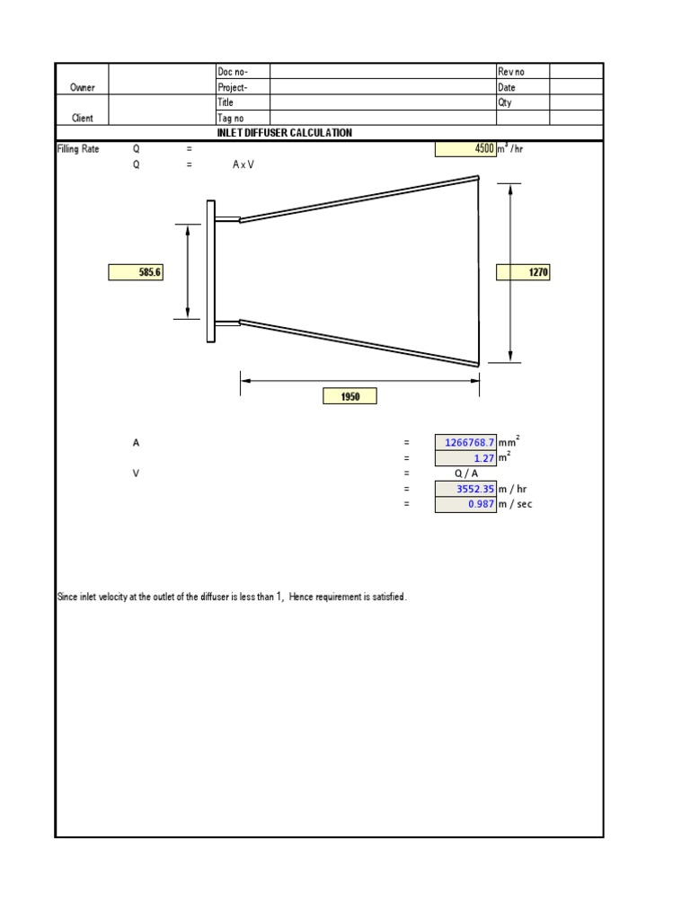 Inlet Diffuser Design Calculation | PDF