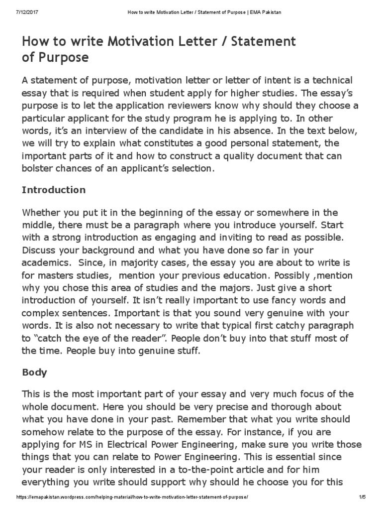 How To Write Motivation Letter - Statement of Purpose - EMA Pakistan ...