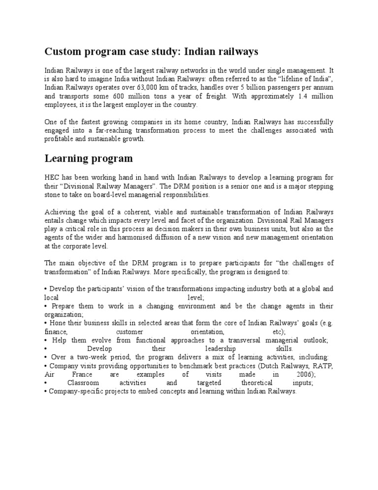 Indian Railway..Case Study | PDF | Rail Transport | Employment