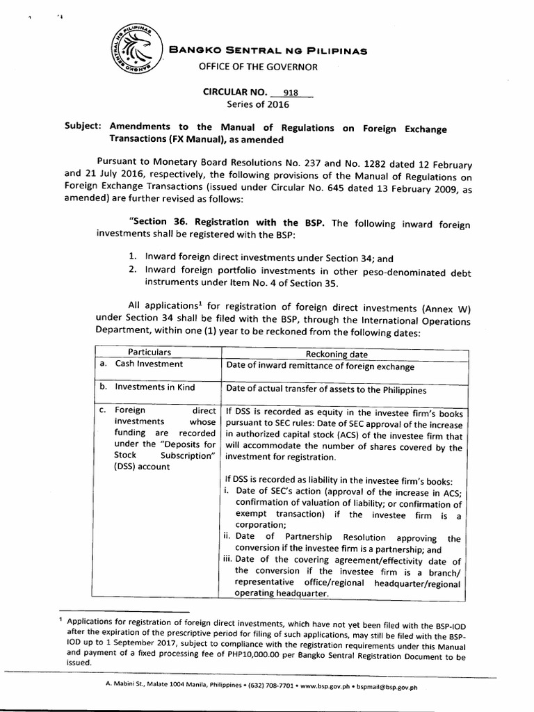 BSP Circular No. 918-16 | Download Free PDF | Stocks | Securities (Finance)